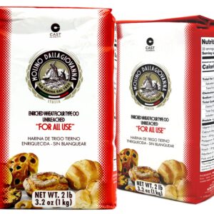 Molino DallaGiovanna Italian Enriched Unbleached All Purpose 00 Flour All Purpose, All Use high protein for Bread, Pastries, Pizza dough 1 Kilo Size (2 pack) 4.4 lbs