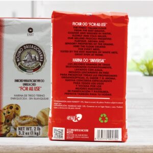 Molino DallaGiovanna Italian Enriched Unbleached All Purpose 00 Flour All Purpose, All Use high protein for Bread, Pastries, Pizza dough 1 Kilo Size (2 pack) 4.4 lbs