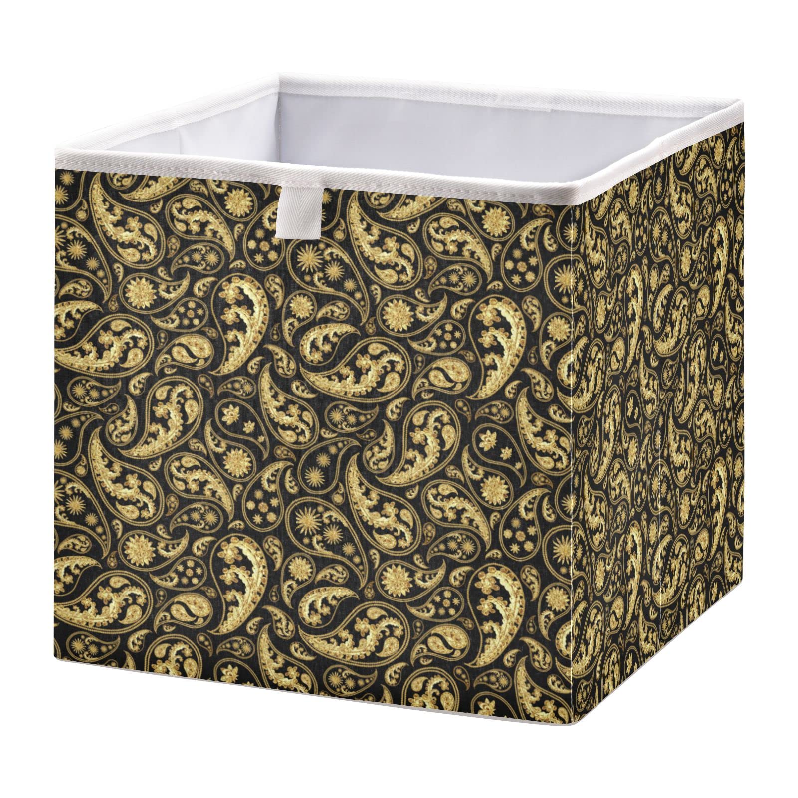 xigua Storage Cube Paisley Gold and Black Foldable Storage Bins, Closet Shelves Organizer Fabric Storage Baskets for Clothes, Toys, Books, Office Supplies (Rectangular)