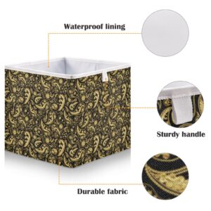 xigua Storage Cube Paisley Gold and Black Foldable Storage Bins, Closet Shelves Organizer Fabric Storage Baskets for Clothes, Toys, Books, Office Supplies (Rectangular)