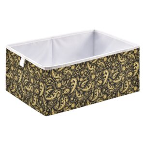 xigua Storage Cube Paisley Gold and Black Foldable Storage Bins, Closet Shelves Organizer Fabric Storage Baskets for Clothes, Toys, Books, Office Supplies (Rectangular)