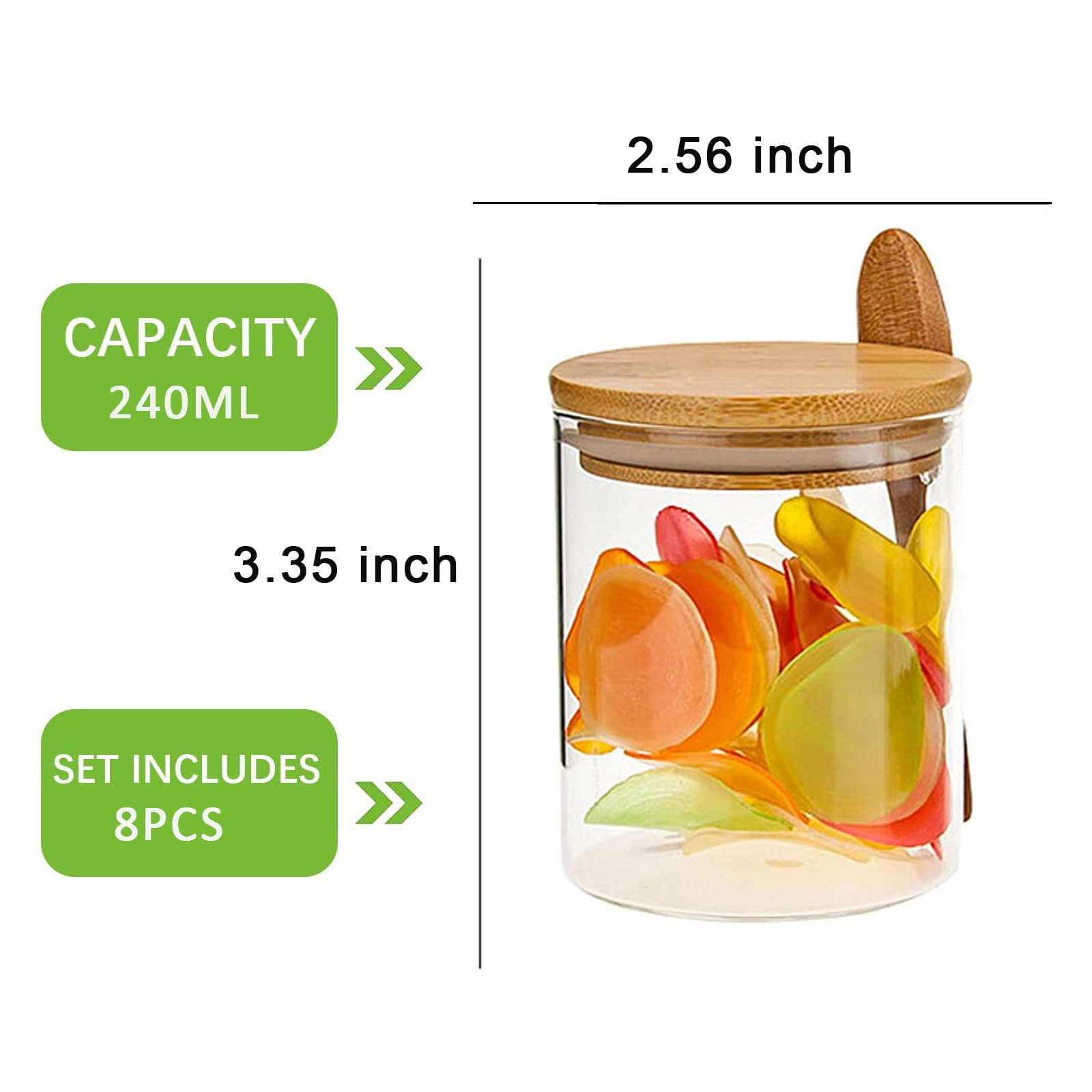 NEPIVEL 8 Pack Glass Jar with Bamboo Lids, 8Oz Glass Containers with Airtight Bamboo Lid and Spoons,100% Sealed Glass Spice Jars for Candy Coffee Beans Sugar Nuts Cookies, 240ml