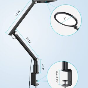 Viozon LED Desk Lamp with Clamp, Swing Arm,7'',Eye-Caring,Dimmable 3 Color Modes & 5 Brightness,Height,Angle Adjustable, Aluminum Alloy, USB Charging&Memory Function for Home Office,Read,Work,Study