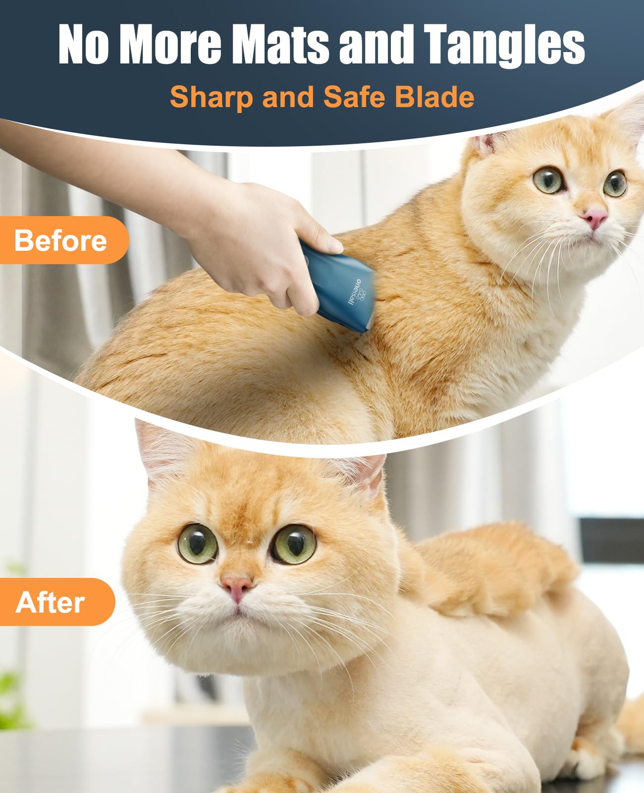 oneisall Pet Clipper for Cat Matted Hair, Pet Shaver for Cats Quiet Pet Hair Clippers Cordless Cat Clippers for Matted Hair Cat Clippers for Long Hair(Standard Blade)…