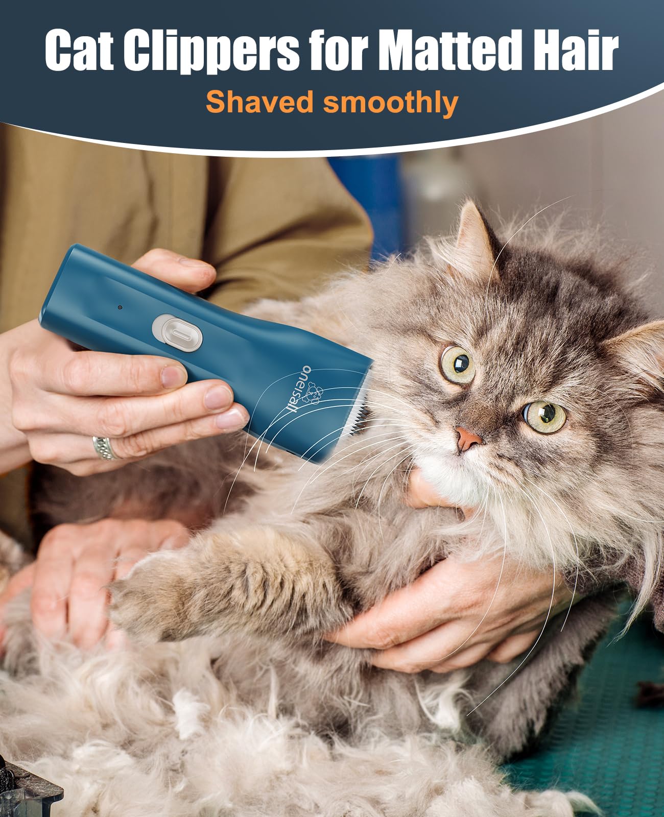 oneisall Pet Clipper for Cat Matted Hair, Pet Shaver for Cats Quiet Pet Hair Clippers Cordless Cat Clippers for Matted Hair Cat Clippers for Long Hair(Standard Blade)…