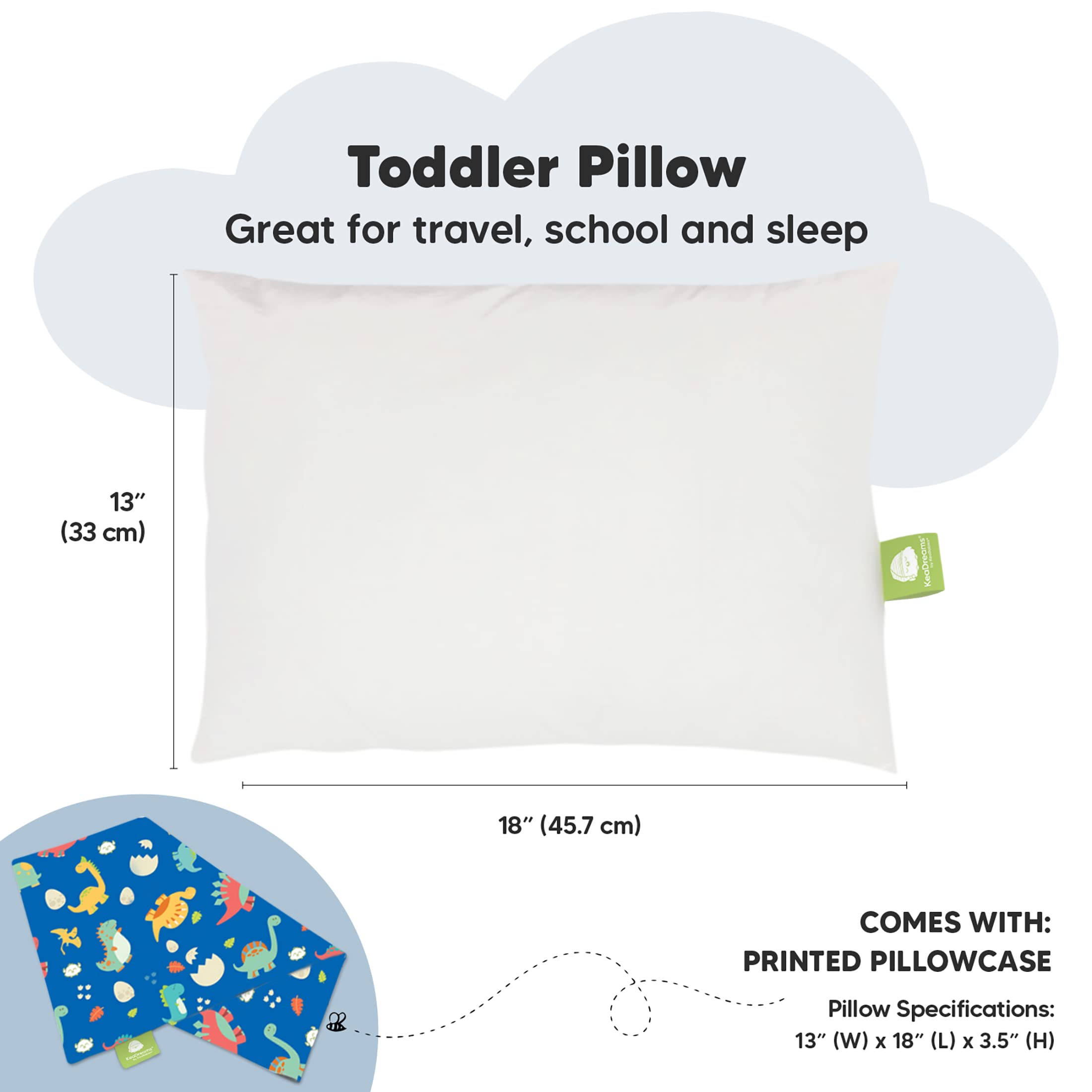 KeaBabies Toddler Pillow with Pillowcase and Toddler Pillowcase for 13X18 Pillow - 13x18 My Little Dreamy Pillow - Organic Toddler Pillow Case for Boy, Kids - Organic Cotton Toddler Pillows