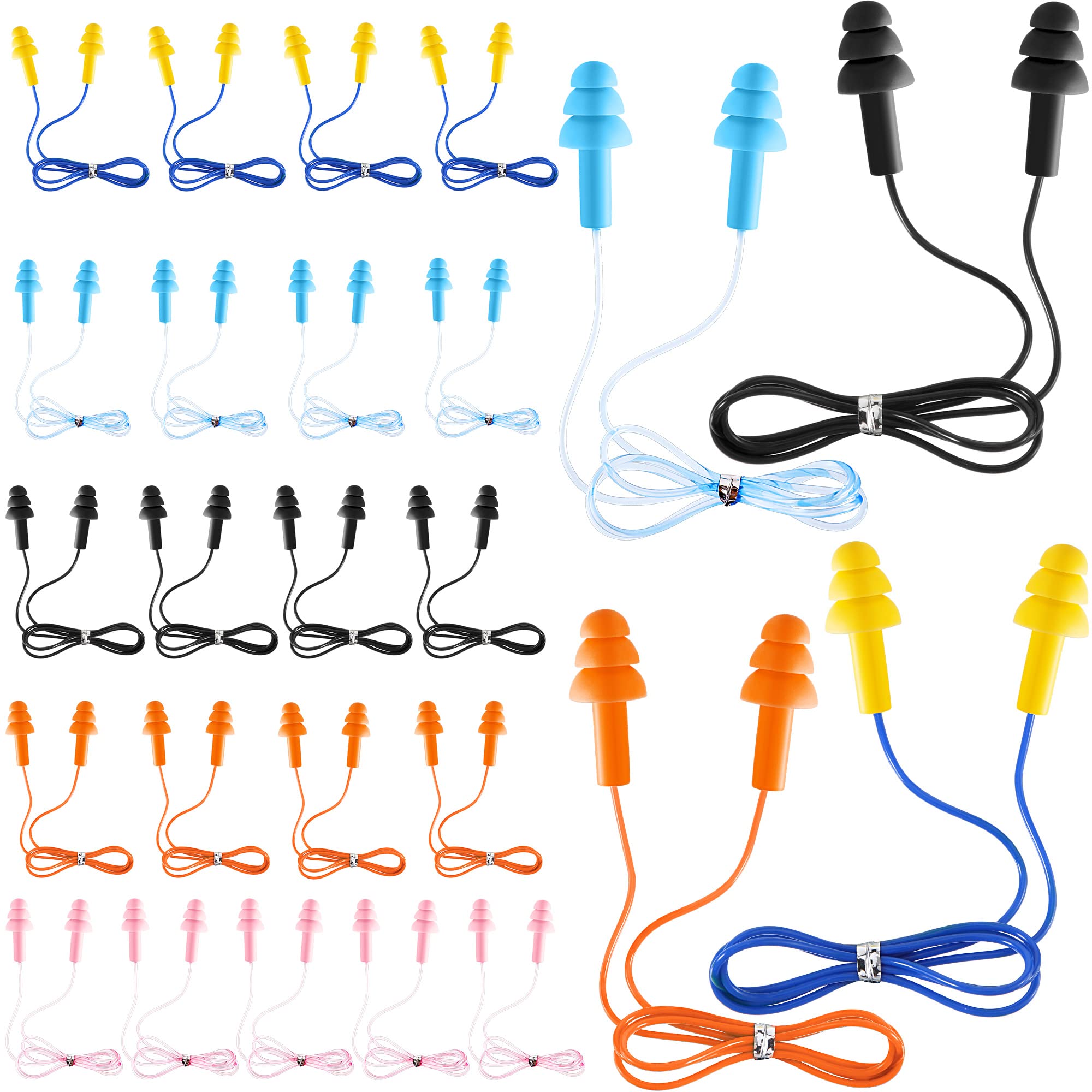 LEIFIDE 25 Pairs Corded Ear Plugs Silicone Waterproof Ear Plugs with Cords for Sleeping Snoring Swimming Shooting, Reusable Ear Plugs Noise Cancelling and Hearing Protection