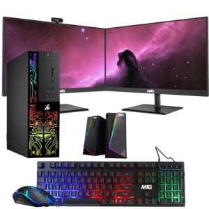 computer desktop pc, intel core i5-6500, techmagnet siwa 6, new mtg dual 27 inch monitor, 16gb ram, 2tb, 1gb graphic card, rgb keyboard mouse, rgb speaker, webcam, wifi, windows 10 pro (renewed)