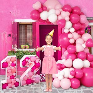 RUBFAC 164pcs Hot Pink Balloons with Heart Shape for Princess Theme Birthday Girl's Party Bridal Shower Wedding Bachelorette Party Decor