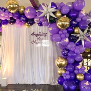 RUBFAC 134pcs Purple Balloon Garland Kit Dark Purple Gold Arch Lavender Light Decoration For Baby Girl Princess Birthday Party Supplies