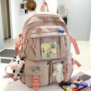 Yoaujeo Kawaii Backpack Lovely Pastel Rucksack for Teen Girls, Cute Aesthetic Bookbag for School with Kawaii Pin and Accessories (Pink)