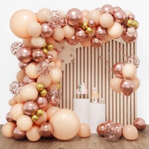 rubfac 143pcs rose gold balloon arch kit nude pastel pink rose gold confetti balloon metallic gold balloon garland for baby shower birthday wedding bachelorette party decoration