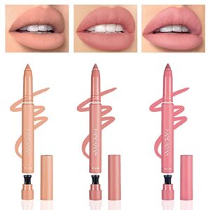 3 colors matt nude lipstick lipliner lip crayons pack set with built-in sharpener,velvet moisture smooth matte lipstick pencils,waterproof&waterlasting velvet lip crayon lip liner lip pen lip makeup