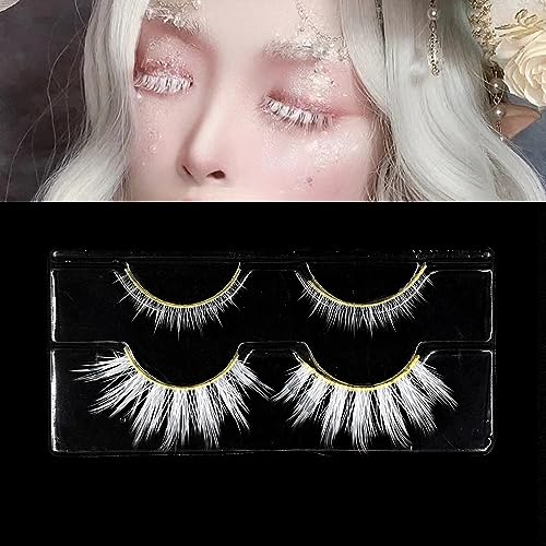 AUGENLI Halloween White False Lashes Extension Tools Japanese Anime Cosplay Natural Makeup Looking Masquerade Party Eye Lashes (01A)