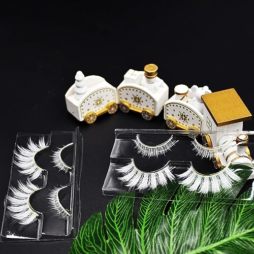 AUGENLI Halloween White False Lashes Extension Tools Japanese Anime Cosplay Natural Makeup Looking Masquerade Party Eye Lashes (01A)