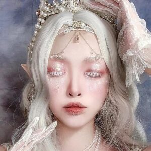 AUGENLI Halloween White False Lashes Extension Tools Japanese Anime Cosplay Natural Makeup Looking Masquerade Party Eye Lashes (01A)