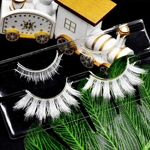 AUGENLI Halloween White False Lashes Extension Tools Japanese Anime Cosplay Natural Makeup Looking Masquerade Party Eye Lashes (01A)