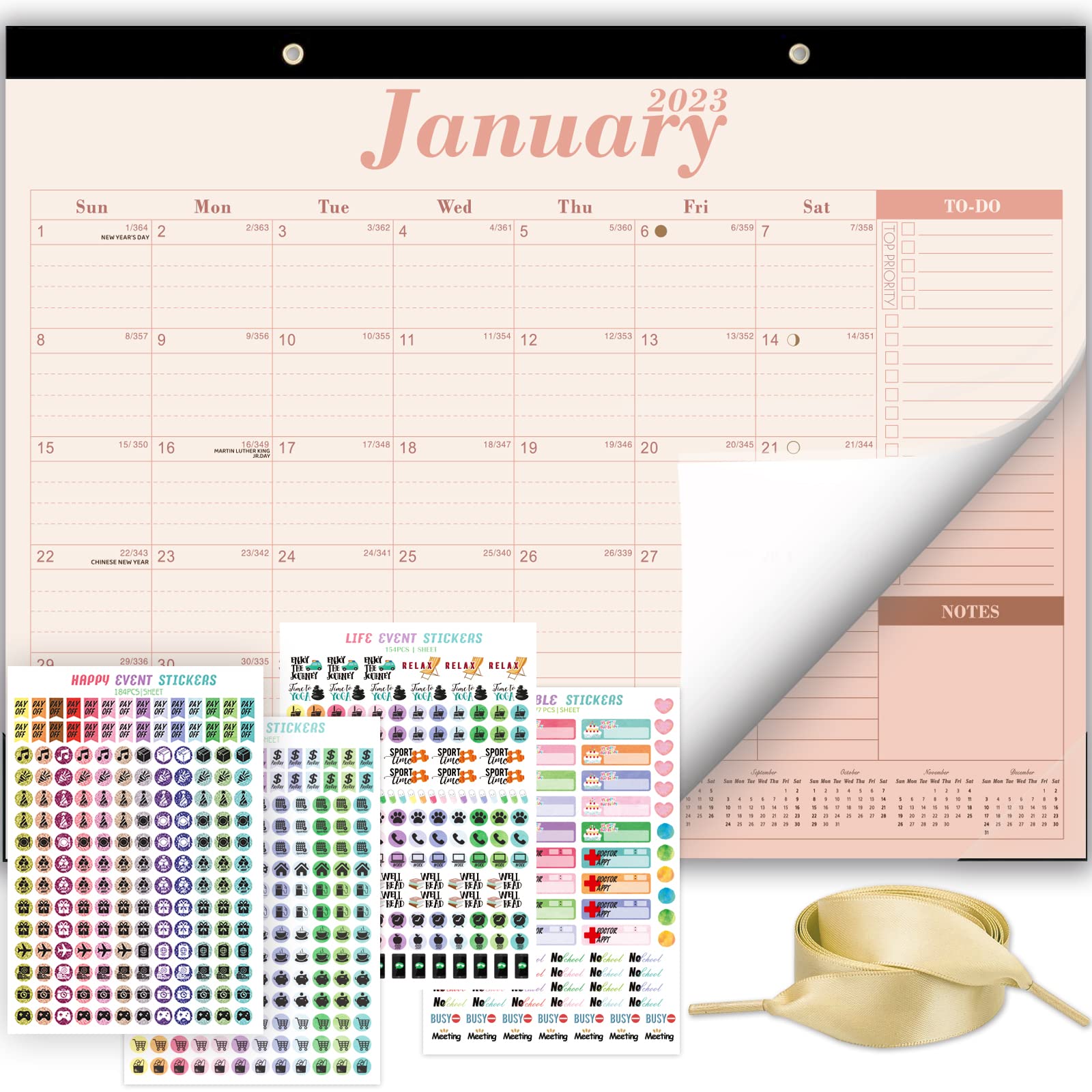 Pastel Minimalist desk calendar 2023 large 22x17-12 Monthly Desktop/Wall Calendar, January 2023 - December 2023, Big Blocks to Write for Planning and Organizing Your Home or Office B