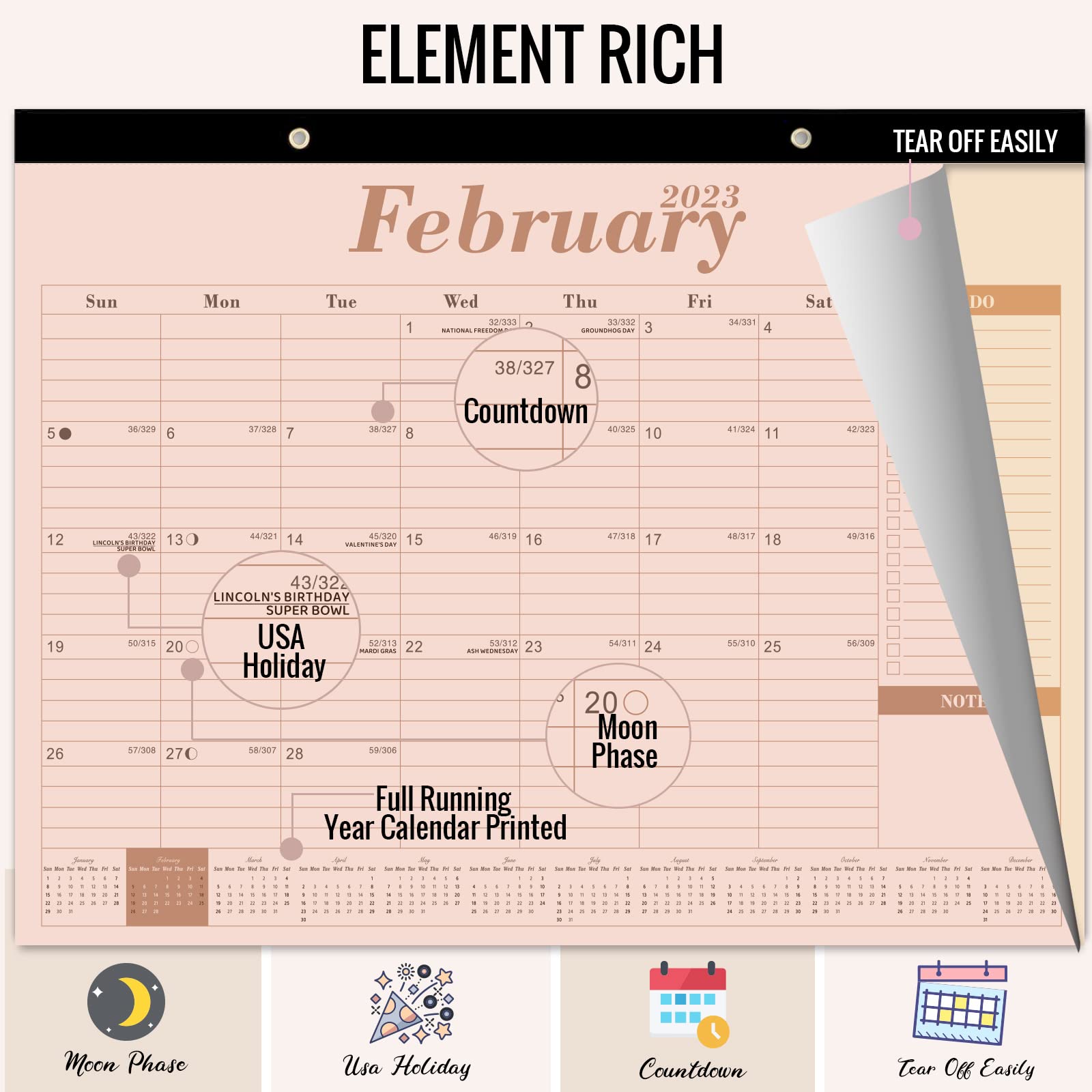 Pastel Minimalist desk calendar 2023 large 22x17-12 Monthly Desktop/Wall Calendar, January 2023 - December 2023, Big Blocks to Write for Planning and Organizing Your Home or Office B