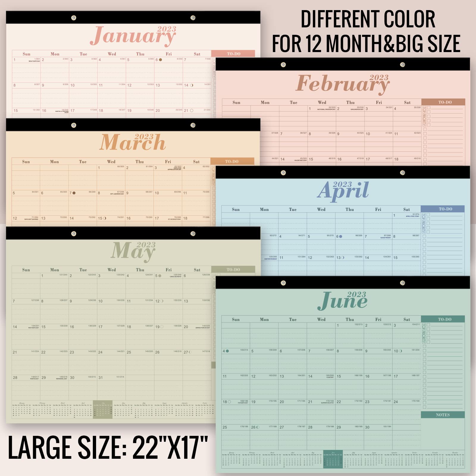 Pastel Minimalist desk calendar 2023 large 22x17-12 Monthly Desktop/Wall Calendar, January 2023 - December 2023, Big Blocks to Write for Planning and Organizing Your Home or Office B