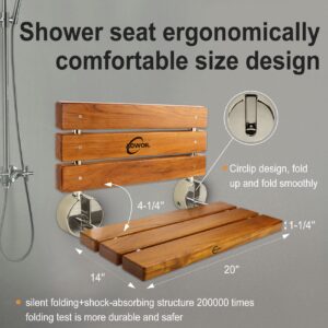 20" Folding Teak Shower Seat Wall Mounted,Fold Down Shower Seat,Foldable Shower Bench,Home Care Teak Shower Seat Bench for Inside Shower,Folding Shower Seat Bench,Wall Mount Shower Seat Bench Chair