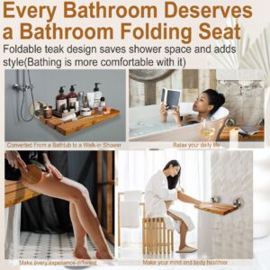 20" Folding Teak Shower Seat Wall Mounted,Fold Down Shower Seat,Foldable Shower Bench,Home Care Teak Shower Seat Bench for Inside Shower,Folding Shower Seat Bench,Wall Mount Shower Seat Bench Chair