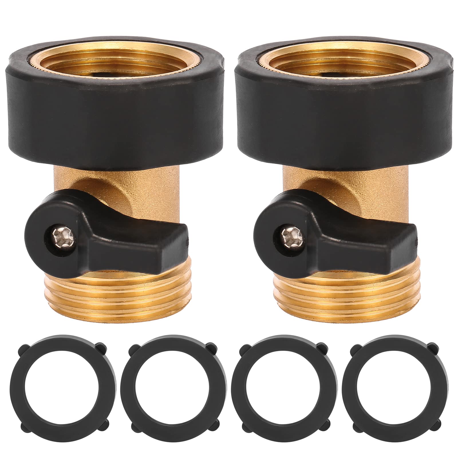 Sanpaint Water Hose Shut Off Valve, 2 Pack Heavy Duty 3/4 Inch Solid Brass Garden Hose Connector