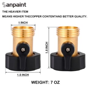 Sanpaint Water Hose Shut Off Valve, 2 Pack Heavy Duty 3/4 Inch Solid Brass Garden Hose Connector