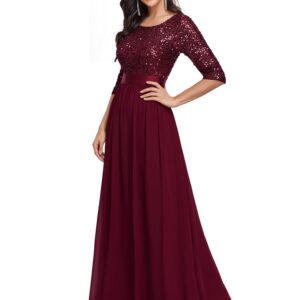 Ever-Pretty Women's Elegant A Line Crew Neck Half Sleeve Sequin Maxi Evening Dress Burgundy US24