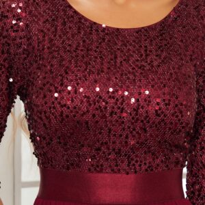 Ever-Pretty Women's Elegant A Line Crew Neck Half Sleeve Sequin Maxi Evening Dress Burgundy US24