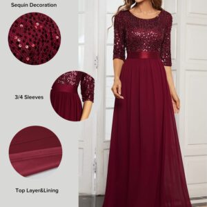 Ever-Pretty Women's Elegant A Line Crew Neck Half Sleeve Sequin Maxi Evening Dress Burgundy US24