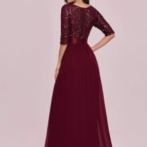 Ever-Pretty Women's Elegant A Line Crew Neck Half Sleeve Sequin Maxi Evening Dress Burgundy US24