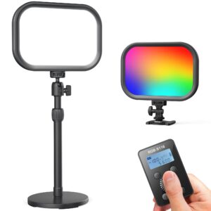 raleno streaming key light with rgb, studio light with remote control and desk stand for live streaming video calls photography, 1%-100% brightness 2500-8500k color temperature adjustable soft light