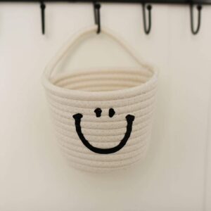 MBETA Smiley face Storage Basket Cosmetics Wall Mounted Woven Rattan Basket Storage