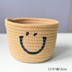 MBETA Smiley face Storage Basket Cosmetics Wall Mounted Woven Rattan Basket Storage