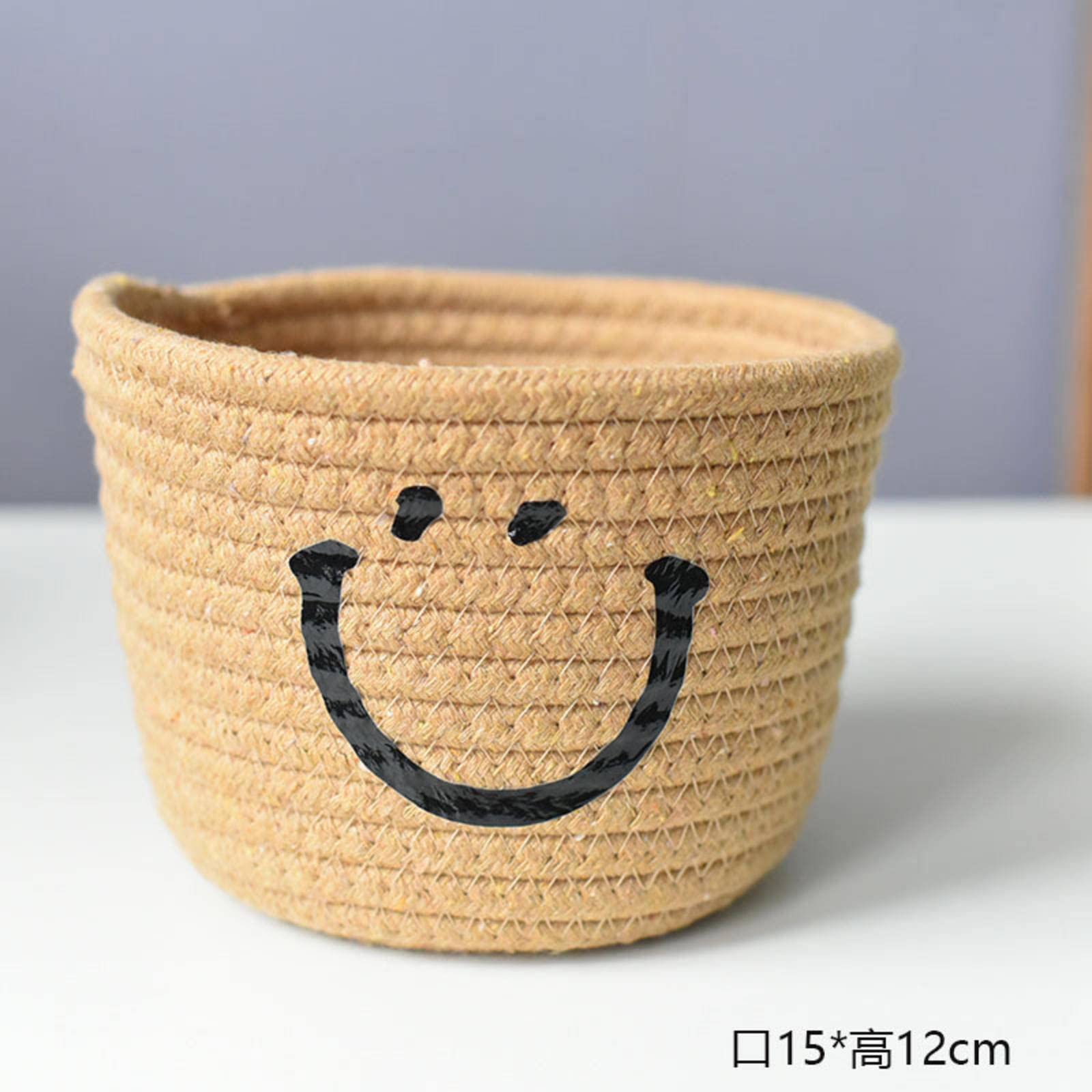 MBETA Smiley face Storage Basket Cosmetics Wall Mounted Woven Rattan Basket Storage