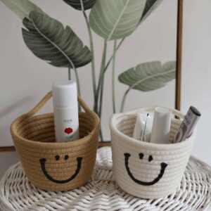 MBETA Smiley face Storage Basket Cosmetics Wall Mounted Woven Rattan Basket Storage