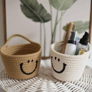 MBETA Smiley face Storage Basket Cosmetics Wall Mounted Woven Rattan Basket Storage