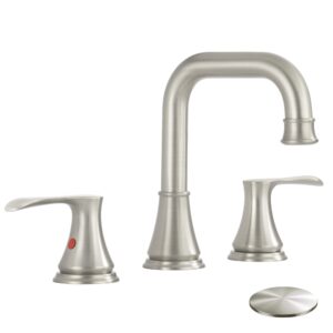 arrisea bathroom faucets for sink 3 hole brushed nickel bathroom sink faucet with pop-up drain and built-in strainer, 8 inch wide-spread faucets for bathroom sink 3 hole, bf057-1-bn