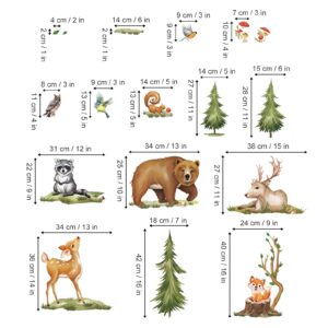 wondever Woodland Animals Wall Stickers Bear Deer Fox Pine Tree Peel and Stick Wall Art Decals for Kids Bedroom Baby Nursery Living Room