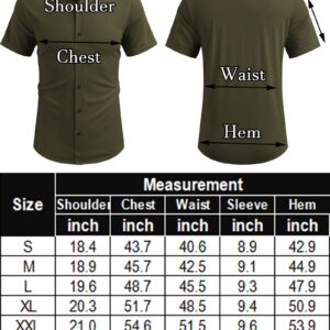 COOFANDY Mens Shirt Dress Button Up Wrinkle Free Casual Slim Fit, Army Green, Medium, Short Sleeve