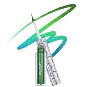 charmacy multichrome eyeliner liquid liner, glitter liquid eyeliner waterproof, metallic intense color shifting colorful eyeliner, long wearing, ultra-fine tip smudge-proof, green indigo 905