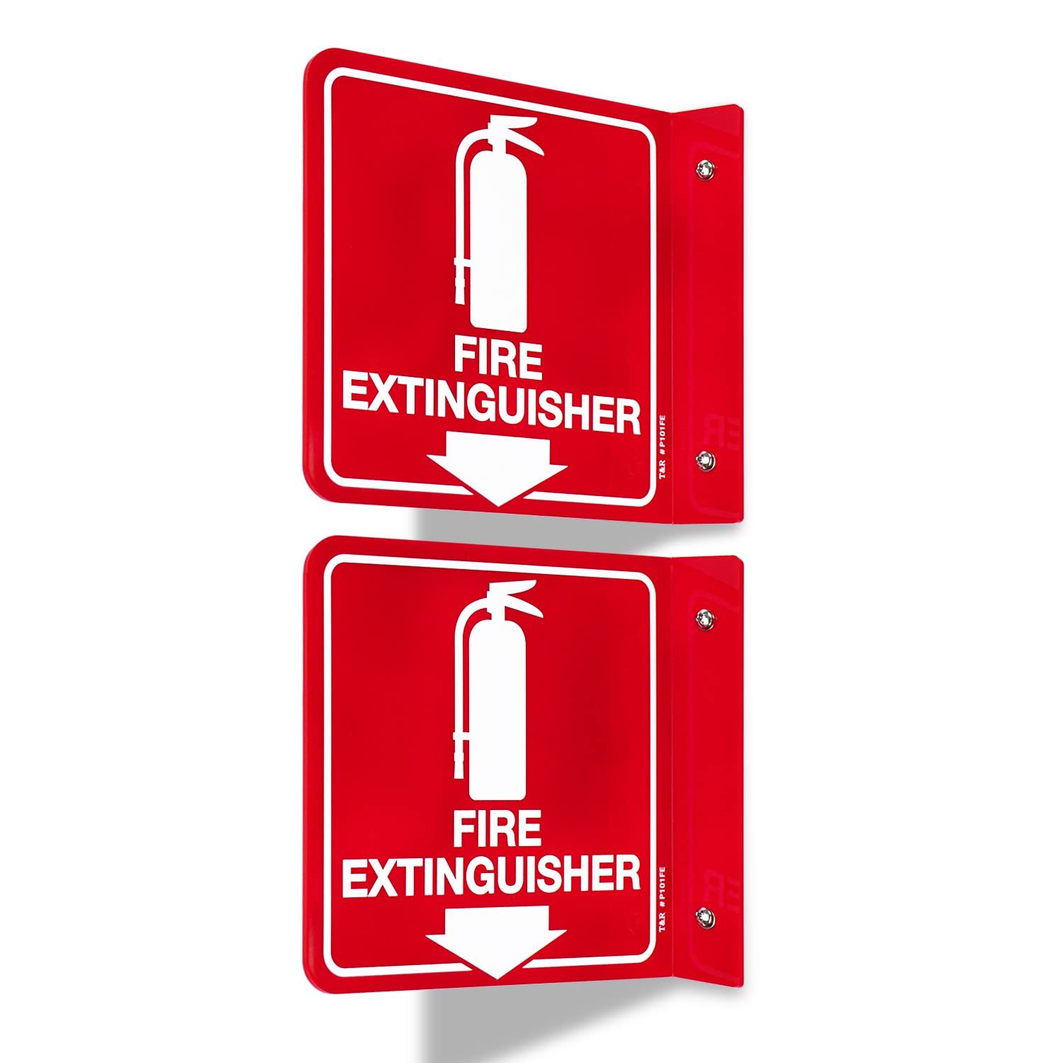 T&R Fire Extinguisher Sign, Fire Extinguisher with Down Arrow - 2 Pack - 6 x 6 Inches Acrylic, 2 pre-drilled holes, Includes Matching Screws, Use for Home Office/Business