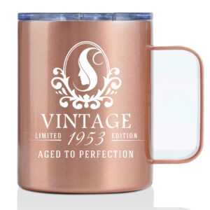 Onebttl 71th Birthday Gifts for Women, 1953 Birthday Gifts, Vintage 1953 Age to Perfection, 71th Birthday, 12oz Insulated Stainless Steel Wine Tumbler, Rose Gold