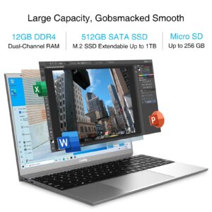 2023 Windows 11 Laptop, 15.6 inch 1920x1080 IPS Display, Coolby 12GB DDR4 RAM / 512GB SSD Laptop Computers, Intel N4120 Quad-Core Processor Notebook PC, Support 2.4G/5G Hz WiFi, BT, Full Size Keyboard