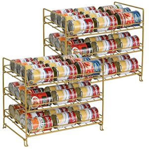 2 pack- sufauy can rack organizer, stackable can storage dispenser holds up to 72 cans for kitchen cabinet or pantry, gold