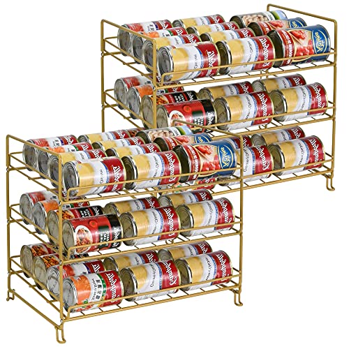 2 Pack- SUFAUY Can Rack Organizer, Stackable Can Storage Dispenser Holds up to 72 Cans for Kitchen Cabinet or Pantry, Gold