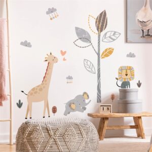 laoyello safari elephant tree wall decals peel and stick giraffe stickers jungle nursery wallpaper boho rainbow baby room wall decor