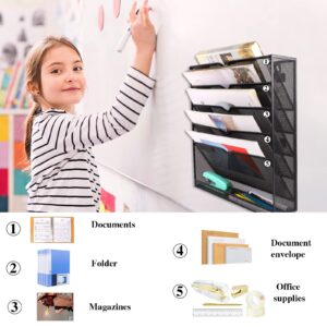 5+1 Tier Magnetic File Holder for File Cabinets, Black Magnetic Folder Holder Magnetic Mail Holder Paper Holder for Blackboard Whiteboard, 12.6 x 4 x 15.9 Inch