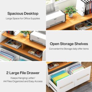 Tribesigns 2 Drawer File Cabinet Rolling Filing Cabinets for Home Office White lateral File Cabinet Wood File Cabinet for Letter Size, Printer Stand with Rolling Wheel and Open Storage Shelves